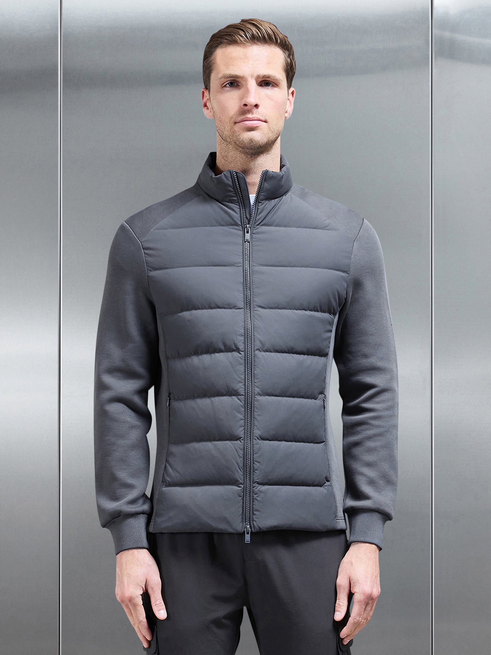 Hybrid Technical Puffer Jacket in Grey - ARNE